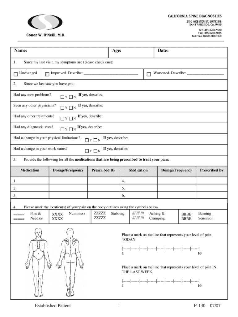 Fillable Online Since my last visit, my symptoms are (please check one ...
