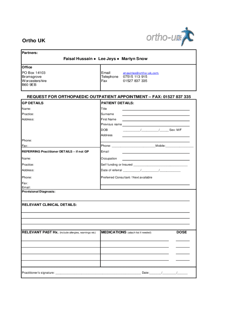Fillable Online Ortho UK Patient Referral Form v2 Fax Email Print ...