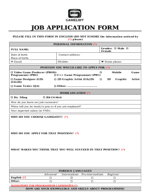 . Gameloft - Job Application Doc Template | pdfFiller