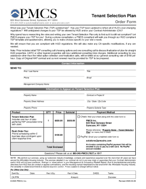 Fillable Online Tenant Selection Plan Order Form Fax Email Print ...