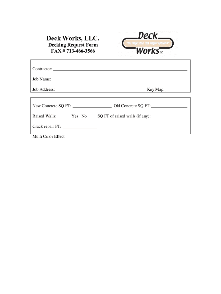 Fillable Online Deck Works Decking Request Form.doc Fax Email Print ...