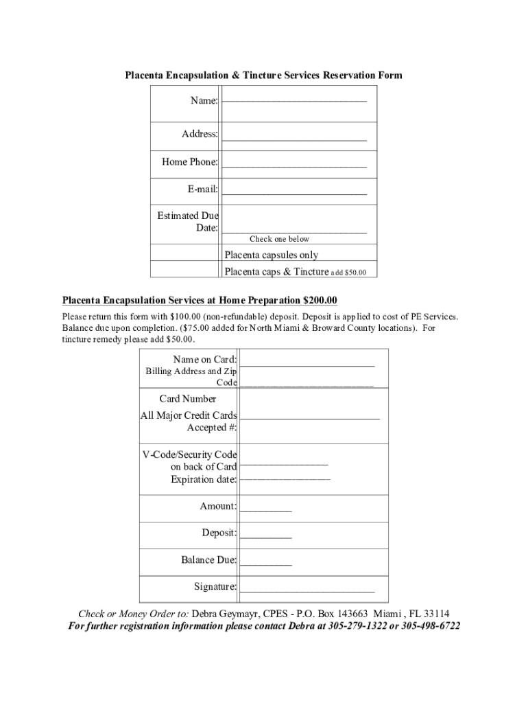 Fillable Online Placenta Encapsulation Services Registration Form for ...