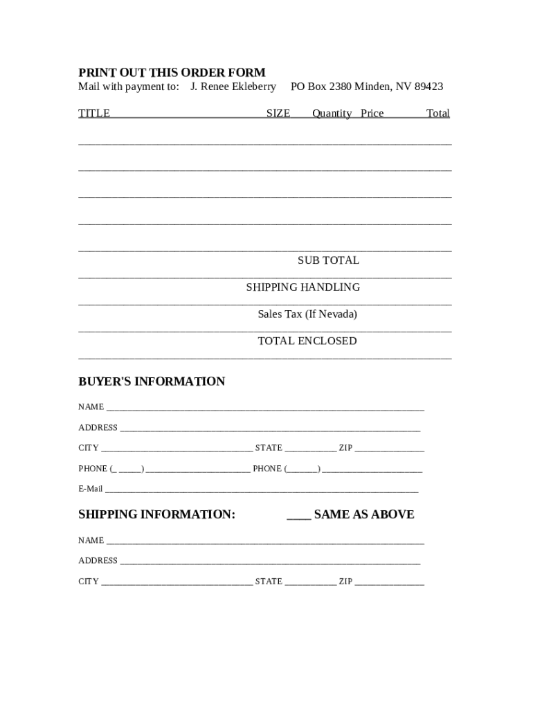 PRINT OUT THIS ORDER Doc Template | pdfFiller