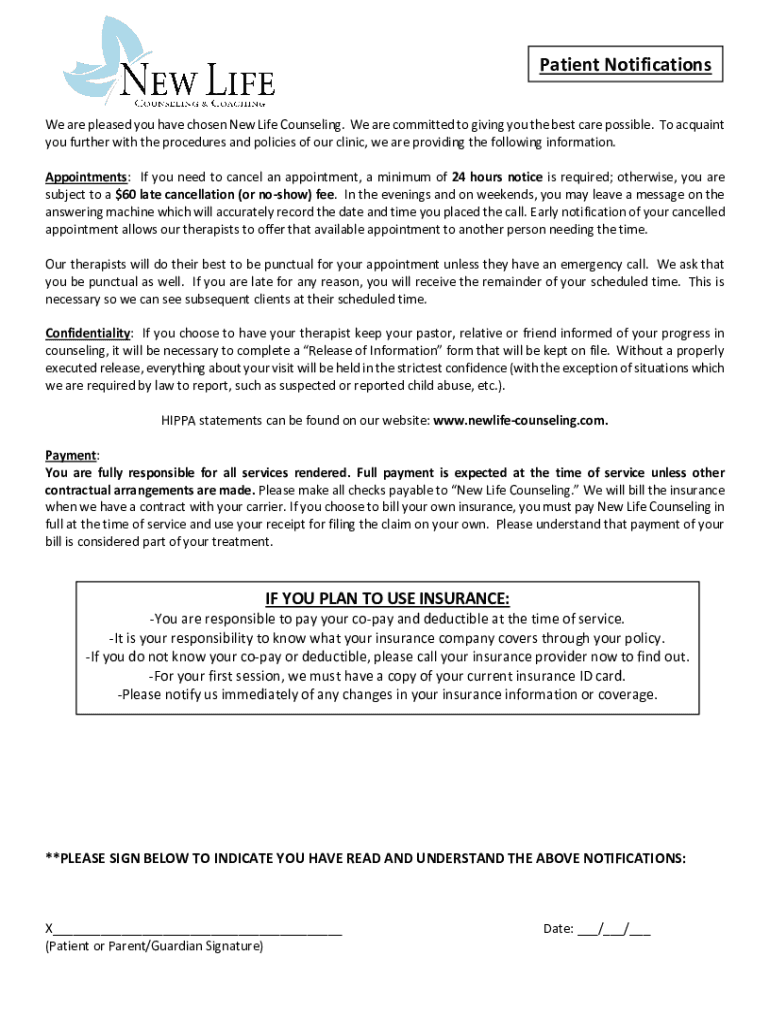 Fillable Online Christian Counseling - New Life Counseling Services ...