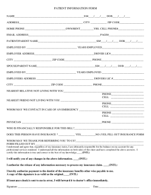 Fillable Online Patient Name: SSN: DOB: Address: City: State: Zip: Home ... Fax Email Print ...