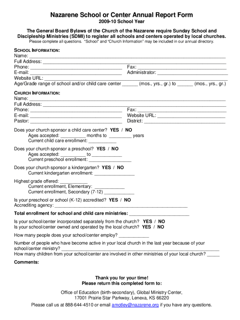 Fillable Online 09-10 Nazarene School Annual Report Form.doc Fax Email Print - pdfFiller