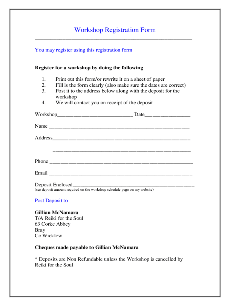 Fillable Online Workshop Registration Form Template123FormBuilderFREE ...