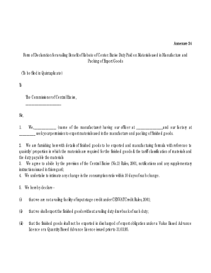 Fillable Online Form of Declaration for availing Benefit of Rebate of ...