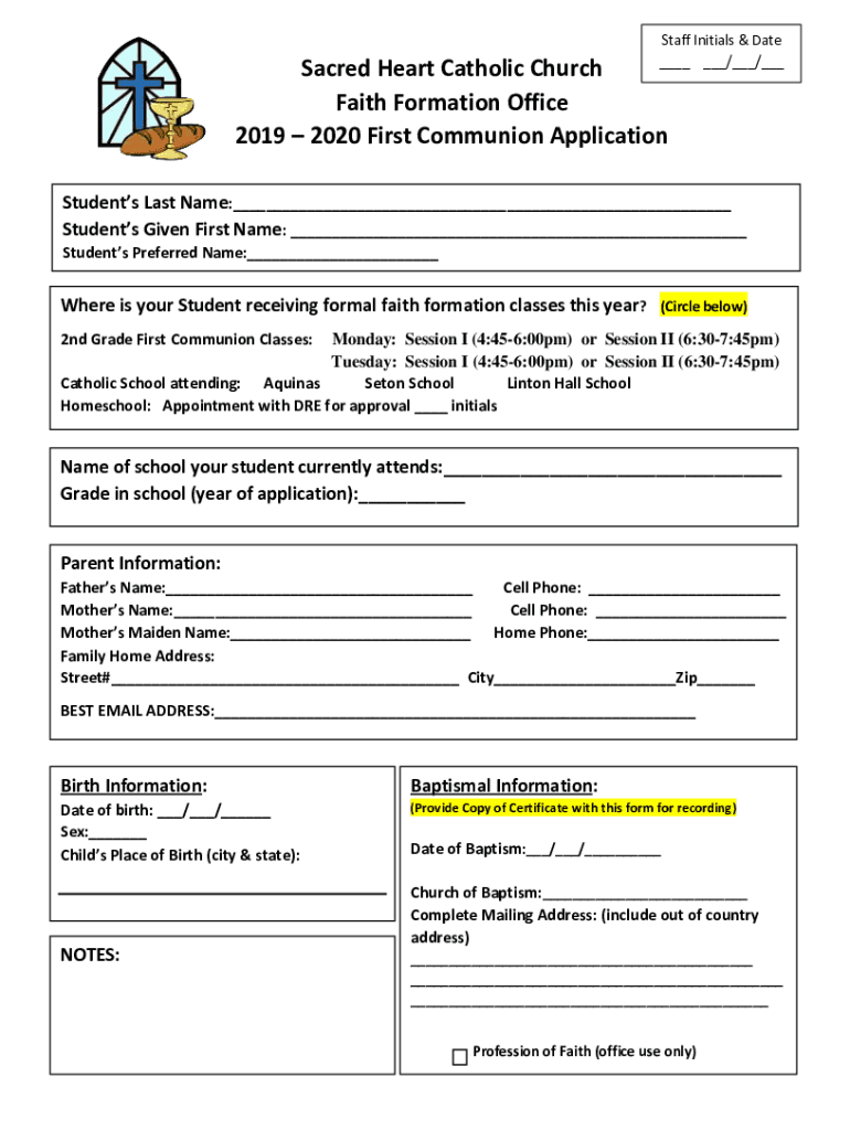 Fillable Online Faith FormationSacred Heart Catholic Church Fax Email ...