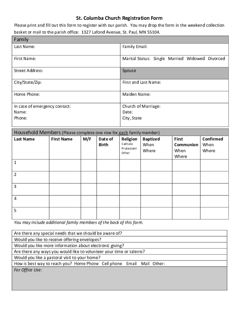 Fillable Online Saint Columba Episcopal Church - Parish Registration ...