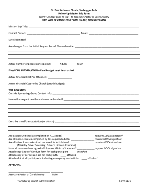Fillable Online Mission Trip Follow-up Form Fax Email Print - pdfFiller