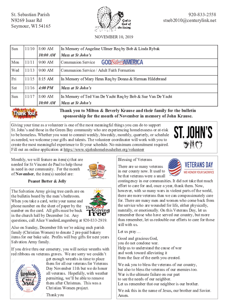 Fillable Online St. Sebastian Parish N9269 Isaar Rd Seymour, WI 54165 ...