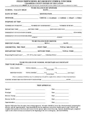 FIELD TRIP/SCHOOL BUS REQUEST & VOUCHER Doc Template | pdfFiller