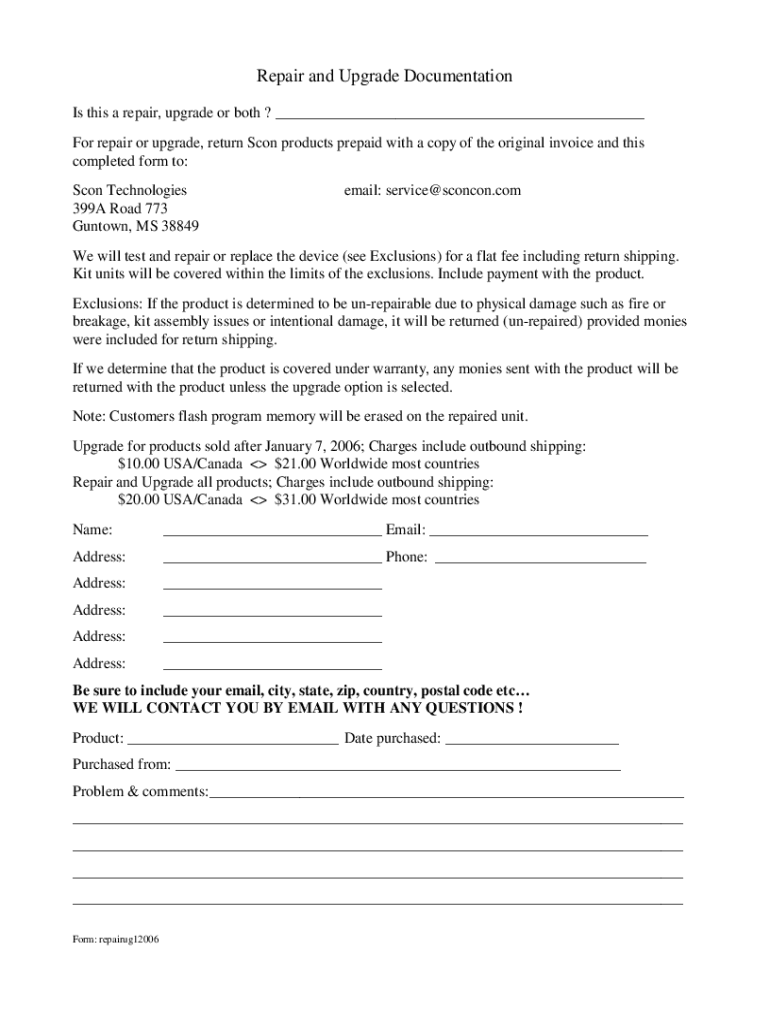 Fillable Online Repair and Upgrade Information.doc Fax Email Print ...