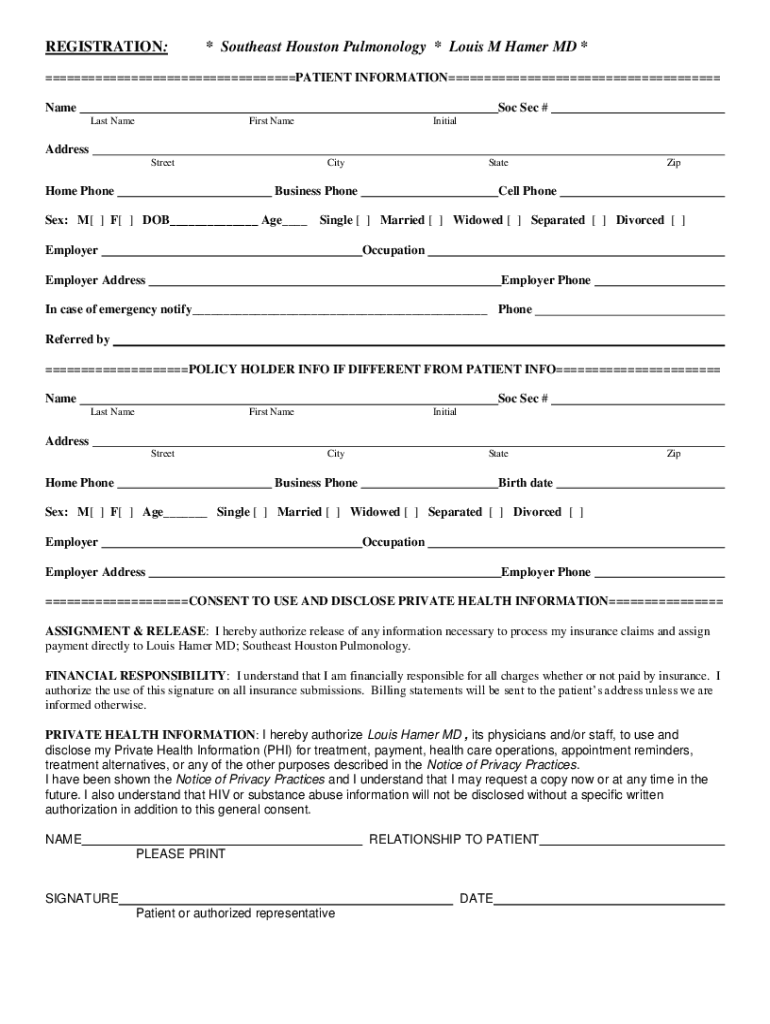 Fillable Online * Southeast Houston Pulmonology * Louis M Hamer MD ...