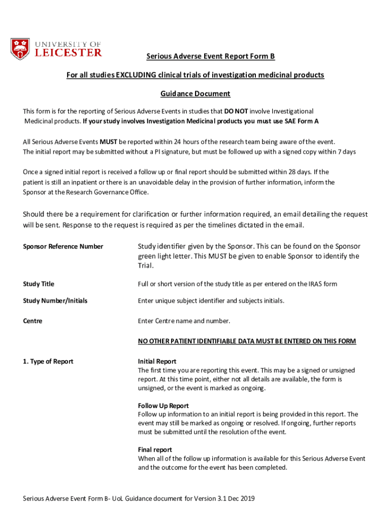 Fillable Online le ac Serious Adverse Event Report Form B For all ...