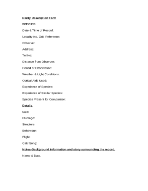 Rarity Description Doc Template | pdfFiller