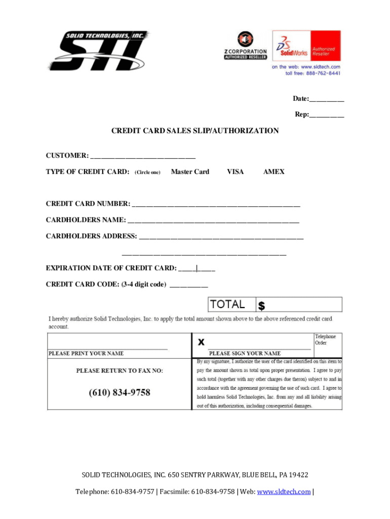 Fillable Online CREDIT CARD SALES SLIP/AUTHORIZATION Fax Email Print ...