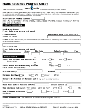 MARC RECORDS PROFILE SHEET Doc Template | pdfFiller