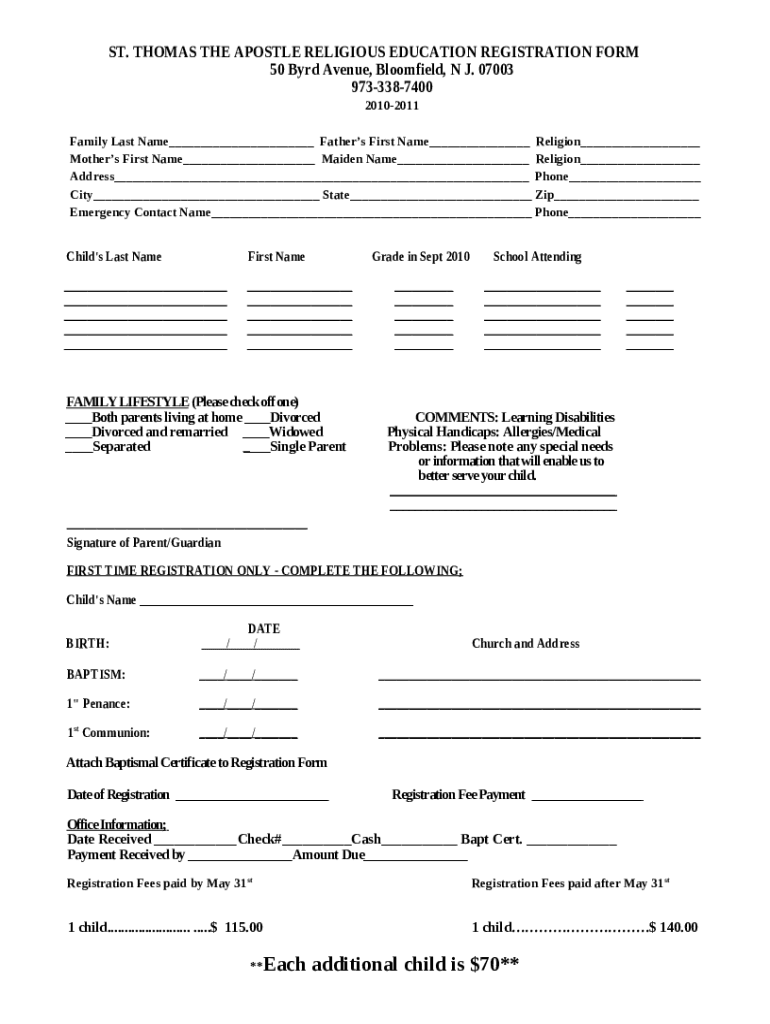 THOMAS THE APOSTLE RELIGIOUS EDUCATION REGISTRATION Doc Template ...