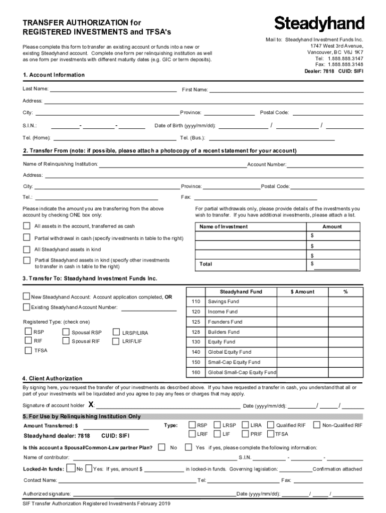 Fillable Online TRANSFER AUTHORIZATION for REGISTERED INVESTMENTS and ...