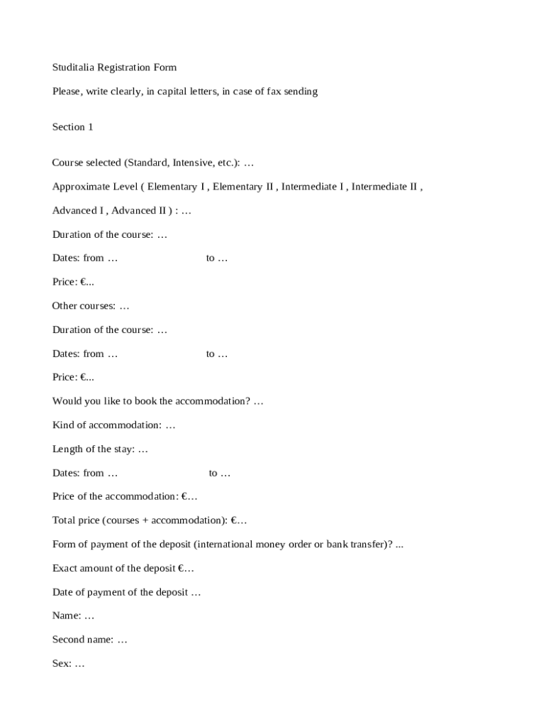 Studitalia Registration Doc Template | pdfFiller