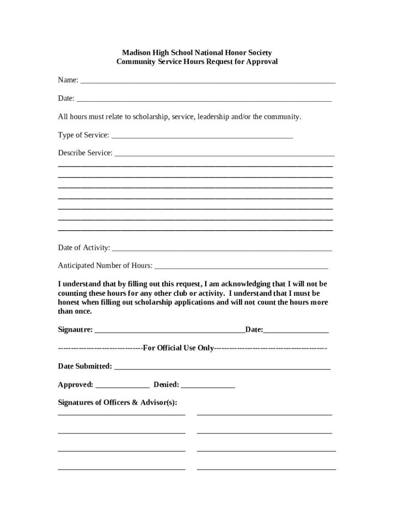 Madison High School National Honor Society Doc Template | pdfFiller