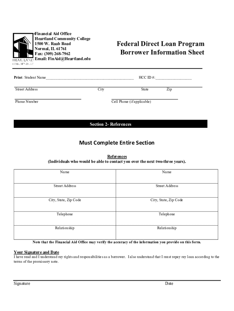 Fillable Online Federal Direct Loan Program Borrower Information Sheet ...