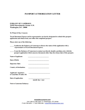 Fillable Online PASSPORT AUTHORIZATION LETTER Fax Email Print - pdfFiller