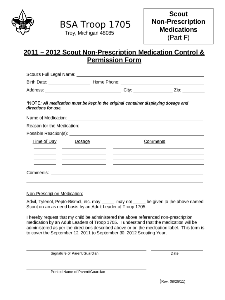2011 2012 Scout Non-Prescription Medication Control & Permission Doc ...