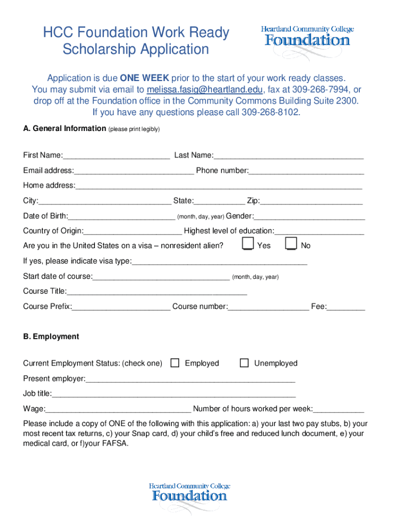 Fillable Online HCC Foundation Work Ready Scholarship Application Fax ...