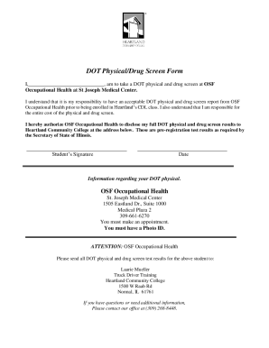 Fillable Online DOT Physical/Drug Screen Form - heartland.edu Fax Email Print - pdfFiller