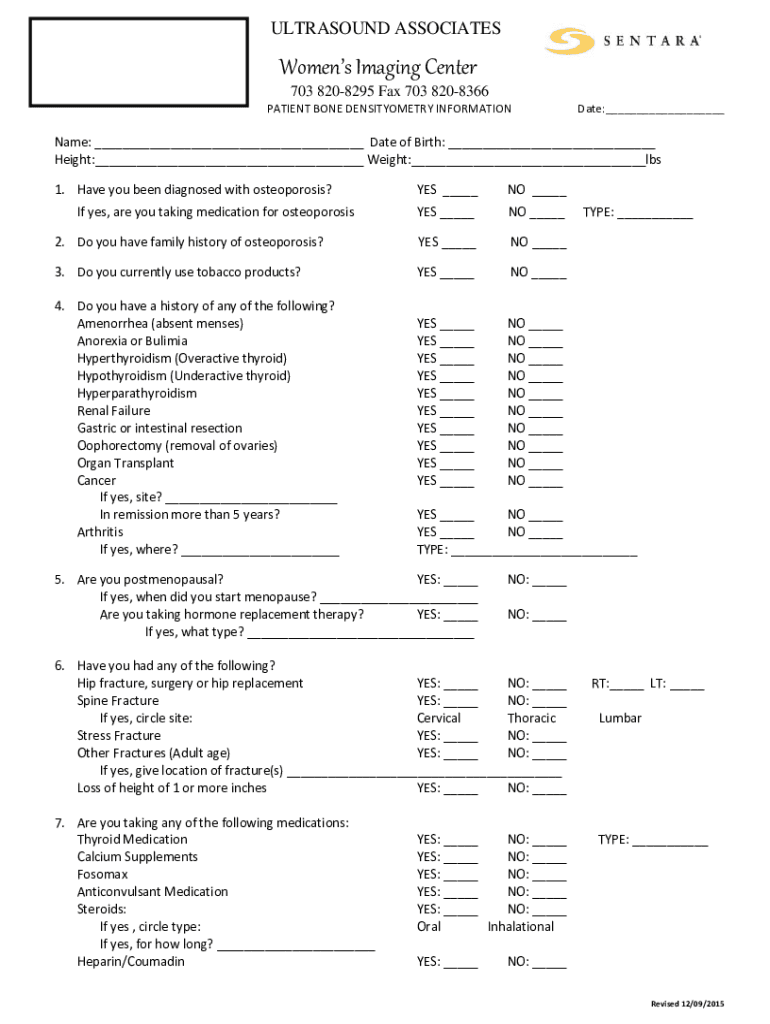Fillable Online Bone Density Screening Questionnaire - NWPC Fax Email ...