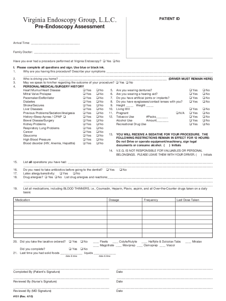 Fillable Online PRE-ASSESSMENT GUIDELINES AND FORMS FOR HOSPITALS/ SHCO ...