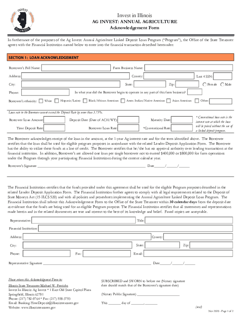 Fillable Online Annual Agriculture Linked Deposit Loan Program ...