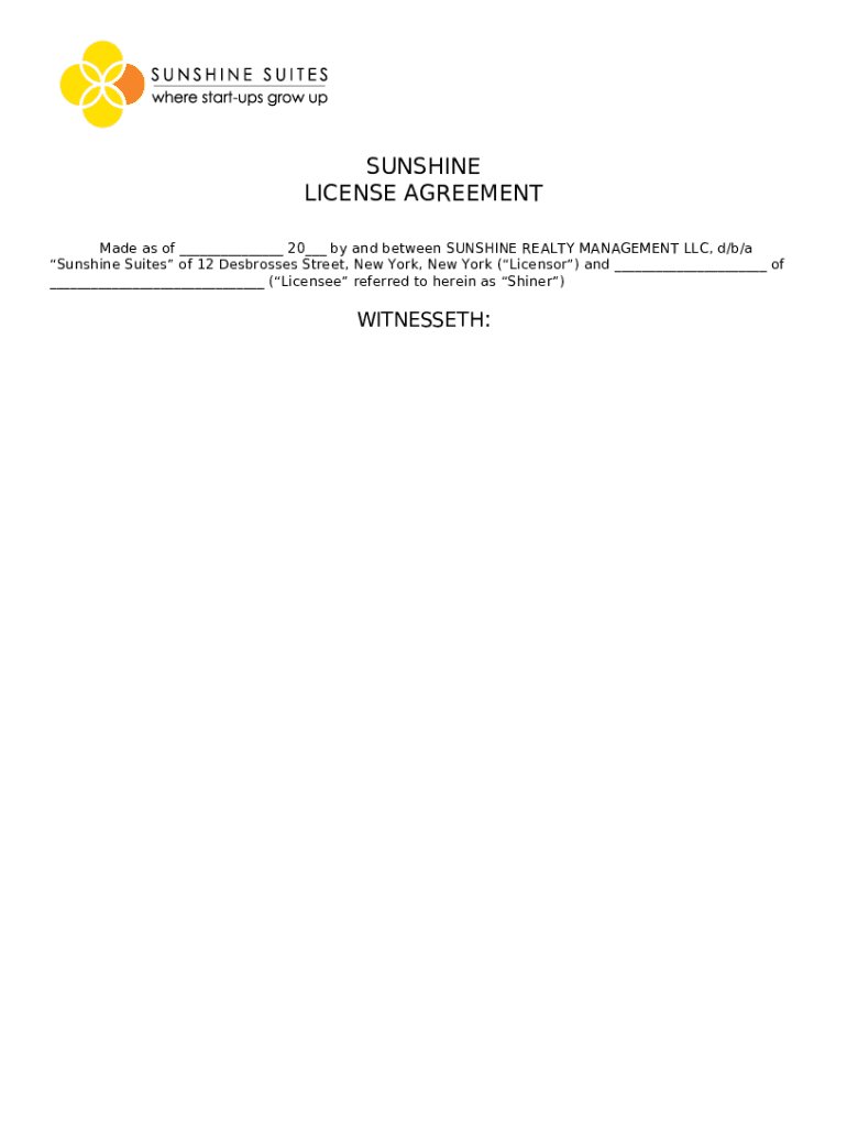 SUNSHINE REALITY MANAGEMENT LICENSE AGREEMENT Doc Template | pdfFiller