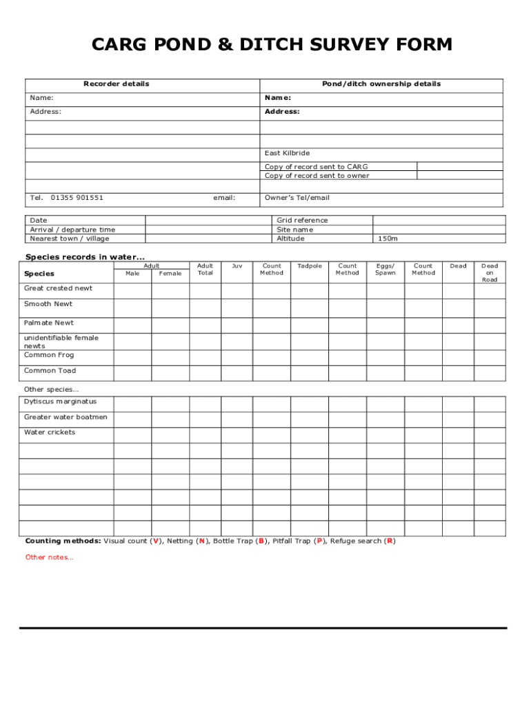 Fillable Online GREAT CRESTED NEWT SURVEY FORM Fax Email Print - pdfFiller Fillable Online GREAT CRESTED NEWT SURVEY FORM Fax Email Print - pdfFiller