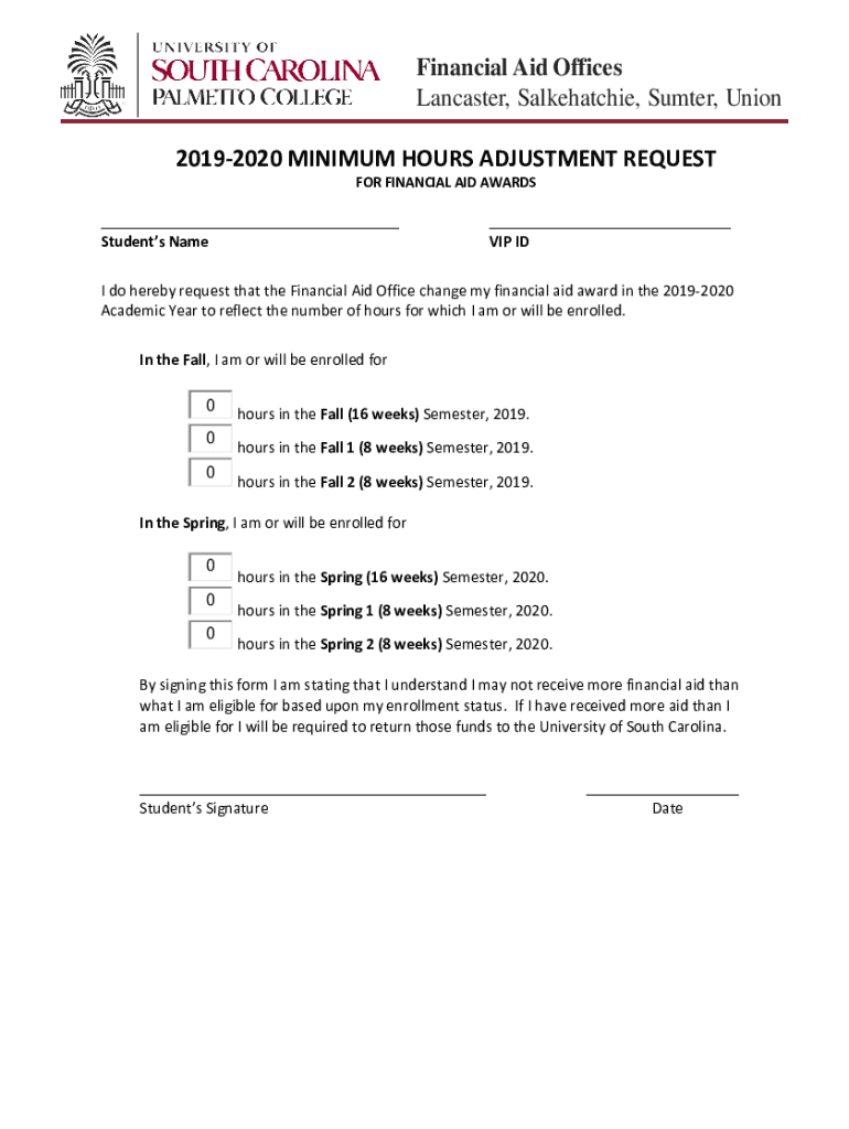 Fillable Online 2019-2020 MINIMUM HOURS ADJUSTMENT REQUEST Fax Email ...