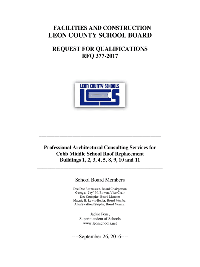 Fillable Online REQUEST FOR QUALIFICATIONS (RFQ) - SBCUSD Facilities Fax Email Print - pdfFiller