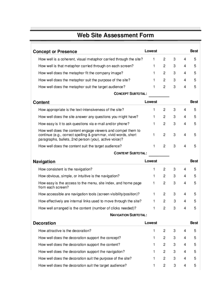 Fillable Online Web Site Assessment Form Fax Email Print - pdfFiller