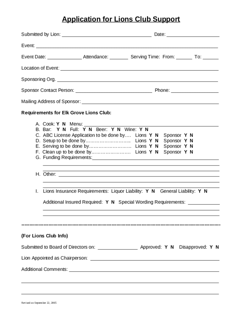Application for Lions Club Support Doc Template | pdfFiller