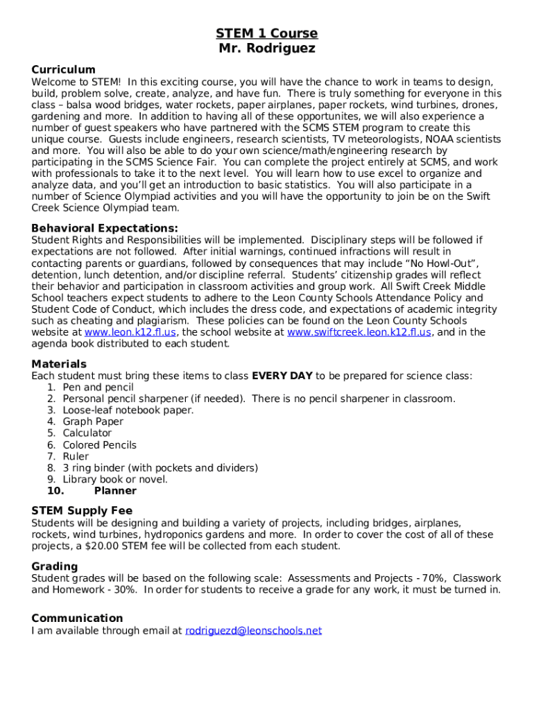 STEM 1 Course Doc Template | pdfFiller