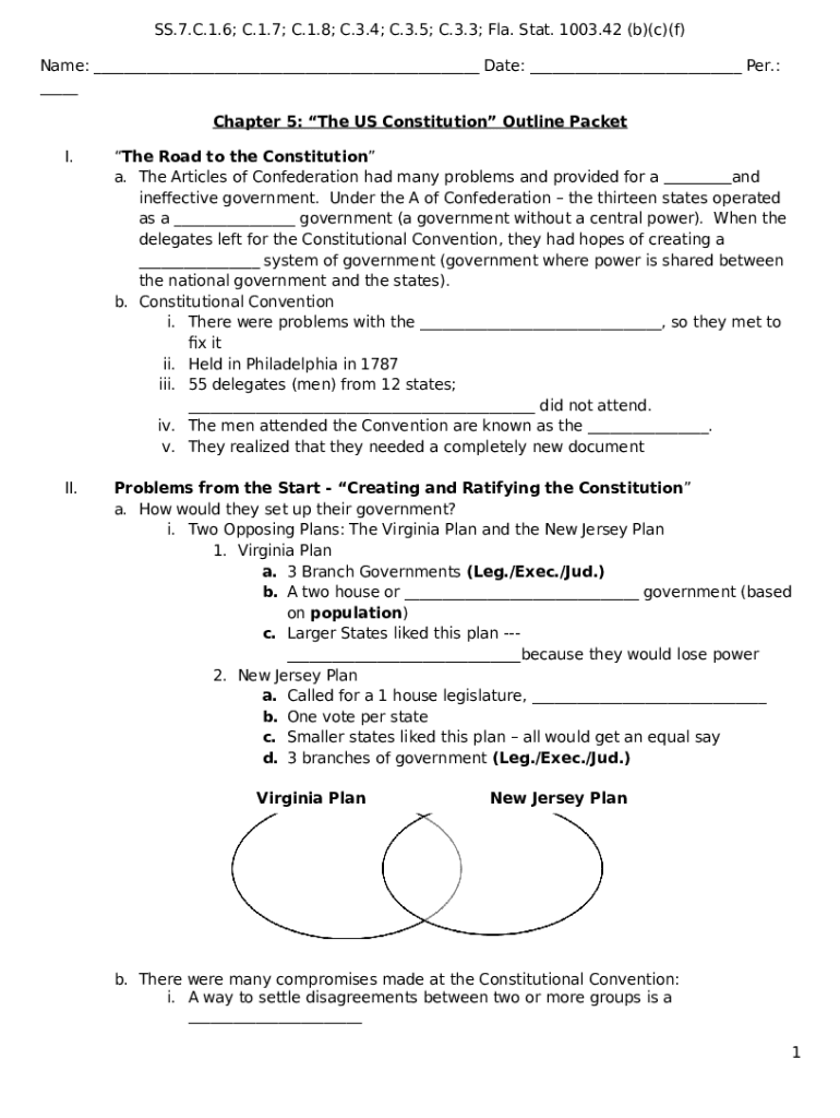 US Constitution Outline Packet - Blank Fillable Template | Fill Out ...