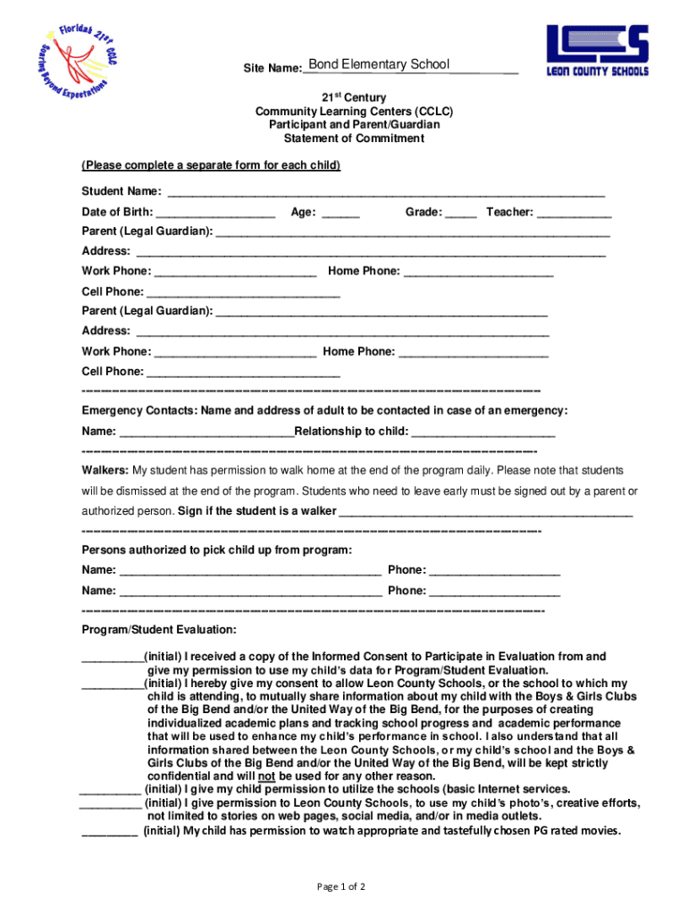 Fillable Online 21 ST CCLC AFTERSCHOOL PRO GRAM DISTRICT SCHOOL BOAR D ...