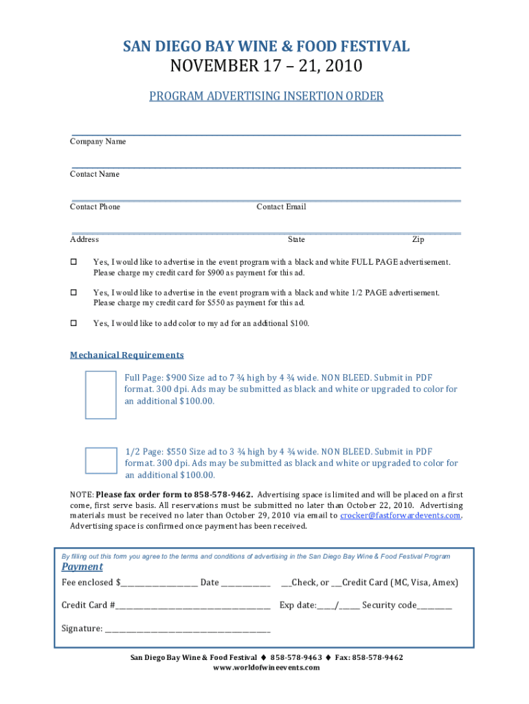 Fillable Online 2010 Ad Insertion Order Form.doc Fax Email Print - pdfFiller