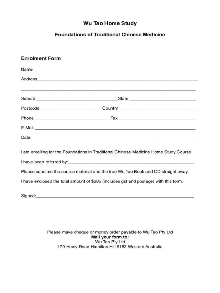 Fillable Online foundations of tcm enrolment form Fax Email Print ...