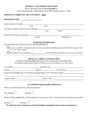 Fillable Online HOUSING & TRANSPORTATION FORM Fax Email Print - pdfFiller