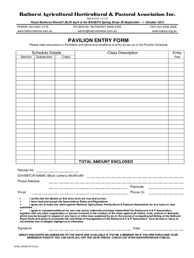 Fillable Online Bathurst Agricultural society #3 - Agricultural Service ...