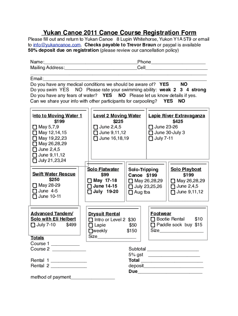 Fillable Online Yukan Canoe - Canoe Course REGISTRATION FORM Fax Email Print - pdfFiller