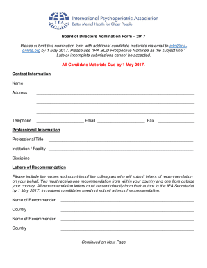 Fillable Online Nomination Form for Chairman, Vice Chairman, and 6 ...